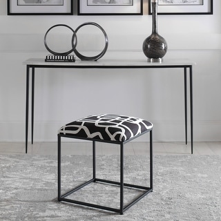 Abstract Style Upholstered Accent Stool - 19.25" - Black and White ...