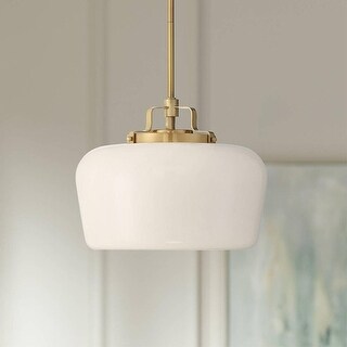 Gold Metal Pendant Light 15" Modern Opal White Glass Fixture - 15" x 11 ...