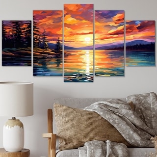 Designart "Sunset With Colorful Reflections IV" Coastal Sunset Metal ...