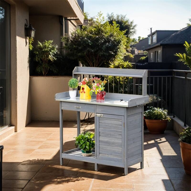 Outsunny Outdoor Potting Bench Table,Garden Work Station with Storage ...