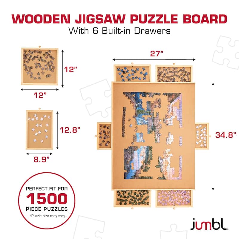 Jumbl Puzzle Board with Drawers, Lazy Susan & Cover - Rotating Wooden ...