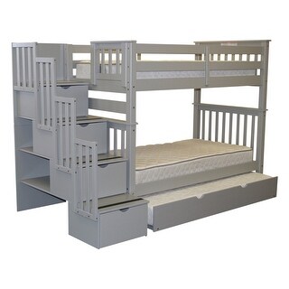 Taylor & Olive Trillium Grey Wood Twin-over-Twin Bunk Bed with Stairs ...
