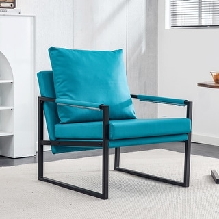 Upholstered Accent Arm Chair w/ Metal Frame and Seat Cushion,Cyan - Bed ...