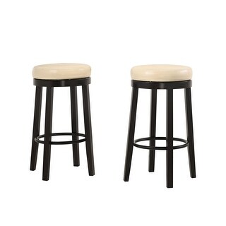 Set of 2 Ivory and Brown Round Bar Stools with Swivel Seat 30" - Bed ...