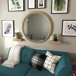 32 Inch Round Wooden Frame Floating Wall Beveled Mirror - Bed Bath ...