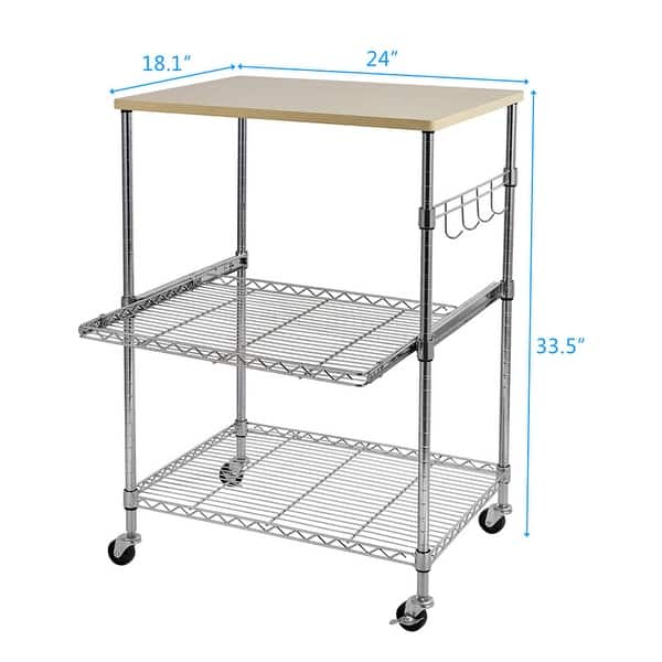 Kitchen and Microwave Rolling Wire Cart Storage Rack with Adjustable ...
