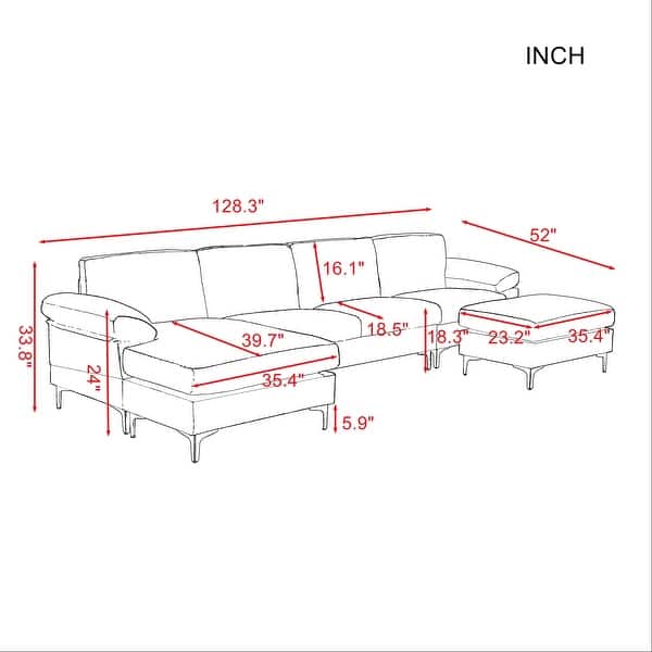 Elegant U-shape Sofa Convertible Sectional Sofa Relax Lounge Pillow Top ...