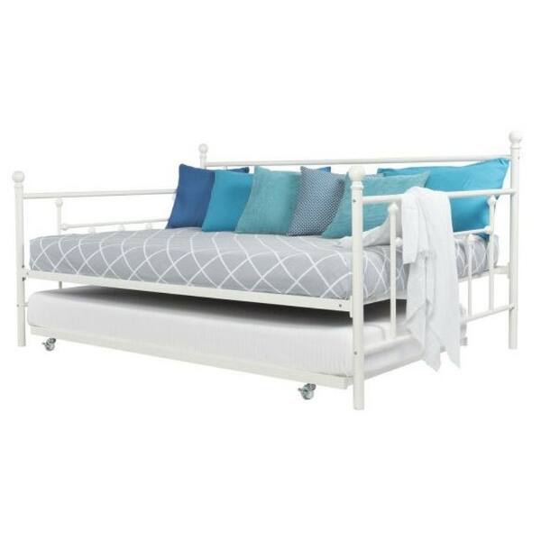 Full size White Metal Daybed with Twin Roll-out Trundle Bed - Bed Bath ...