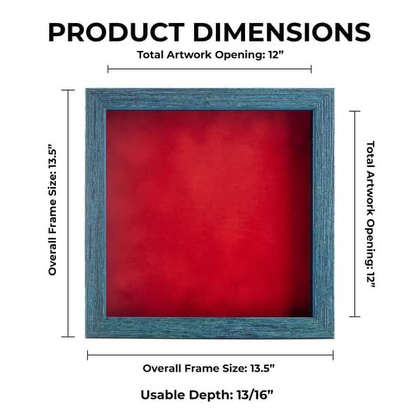 12x12 Shadow Box Frame Blue Wood | 1" Usable Display Depth | Includes a ...