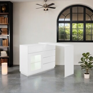 360° Rotating L-Shaped Desk with Drawers and LED Light - Bed Bath ...