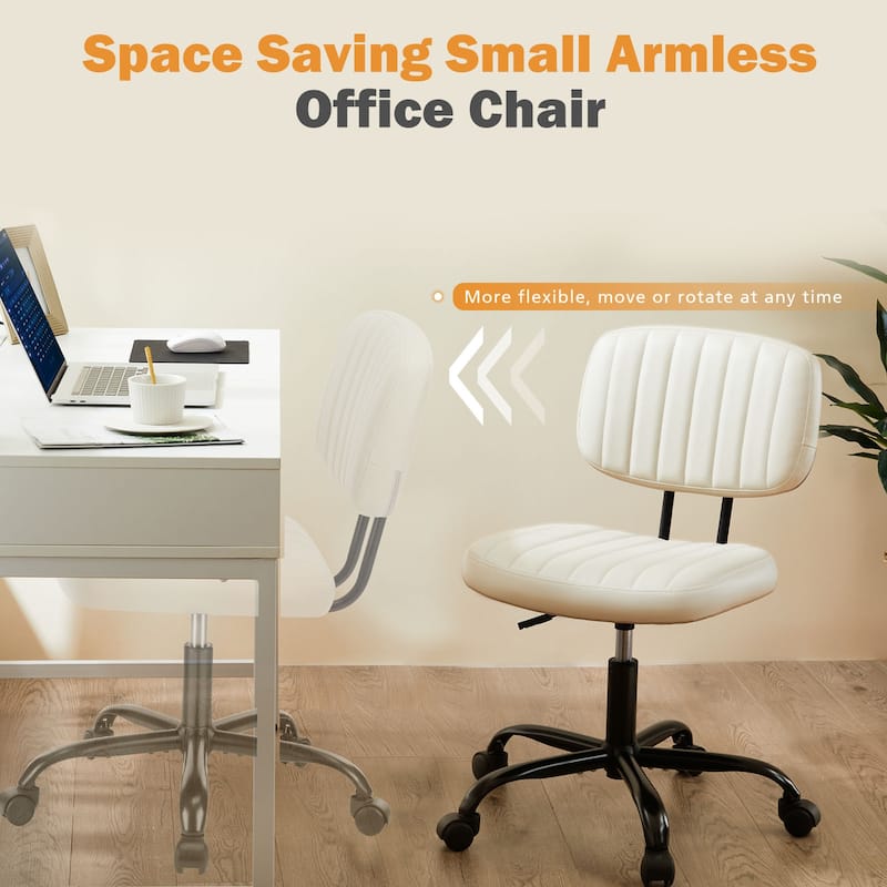 Chair with Wheels Armless Comfy Computer Chair, Adjustable Height 360° Rolling Swivel Task Chair ...