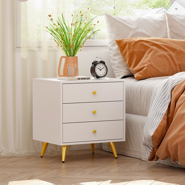 White nightstand with metal legs store