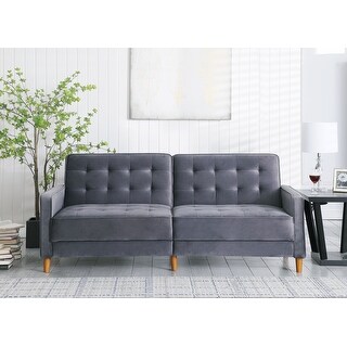 Mid-Century Modern Velvet Square Arms Loveseat Sofa, Adjustable Back ...