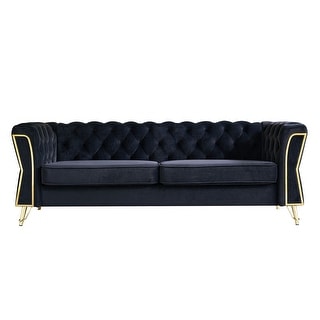 Black Velvet Sofa with Tufted Diamond Back - Bed Bath & Beyond - 40884793