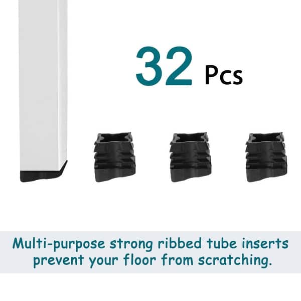 32pcs 25 x 25mm Angled Square Tube Ribbed Inserts End Cover Table Feet ...