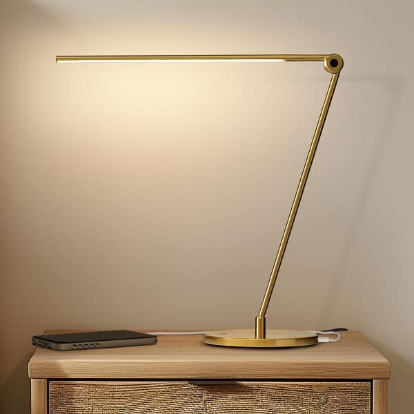 Brightech Libra 39 in. Antique Brass Dimmable LED Industrial Desk Lamp ...