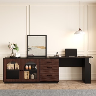 94.5 Inch Extendable Desk with Storage Drawers and Cabinet - Bed Bath ...