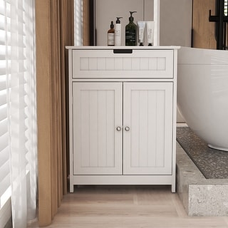 Bathroom Floor Cabinet Freestanding 2 Doors and 1 Drawer Wood Storage ...