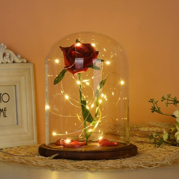 Romantic Immortal Flower Micro Landscape Rose Simulation Glass Shade ...