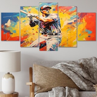 Designart "Pop Art Baseball Homerun" Sports Multipanel Canvas Wall Art ...