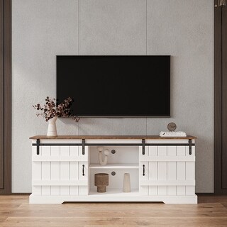 Wooden TV console with sliding barn door 2-level TV stand, can be used ...