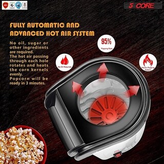 Popcorn Machine Hot Air Electric Popper Kernel Corn Maker Bpa Free No ...