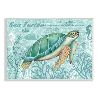 Stupell Coral Bordered Sea Turtle Seahorse Script Calligraphy Wood Wall ...