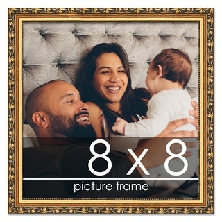 8x8 Traditional Gold Complete Wood Square Picture Frame with UV Acrylic ...