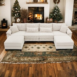 6-Seat Corduroy Modular Sectional Sofa, U Shaped Couch with Armrest ...