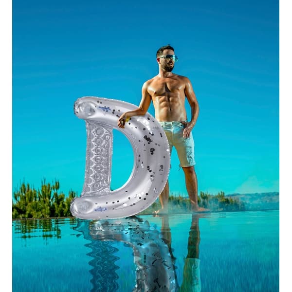 POZA Silver Inflatable Pool Float Chair Filled with Sparkle Confetti ...