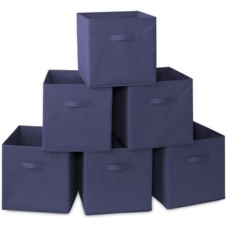 Set of 6 Collapsible Fabric Cubes 13in Storage Bins Navy Blue - Navy ...