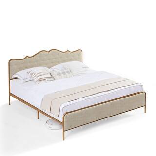 King Size Metal Frame Platform Bed with Sponge Soft Bag Headboard ...