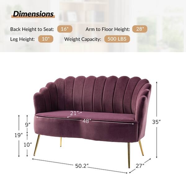 Monica Modern Upholstered 52'' Velvet Tufted Back Sofa Loveseat with ...