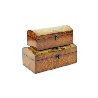 Brown Wood Veneer Vintage Map Storage Boxes (Set of 2) - Bed Bath ...