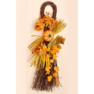 26" Fall Twig Teardrop w/ Long Grasses, Berries, Pumpkins & Leaves ...