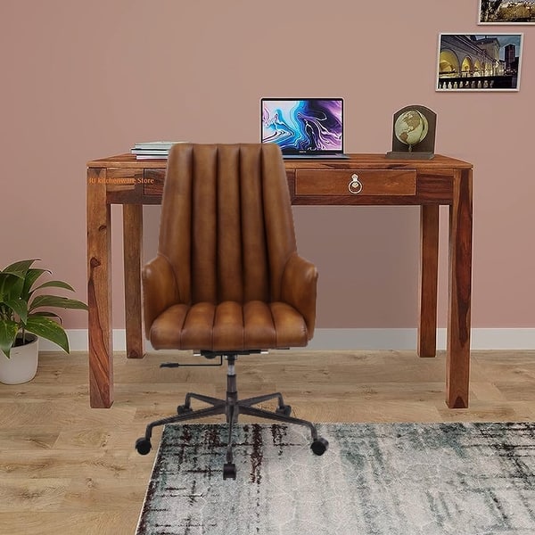 Adjustable chair on desk Brown computer chair Leather ergonomic chair ...