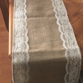 Burlap & Side Lace Table Runner Ivory 12" x 84" - 12" x "84 - Bed Bath ...