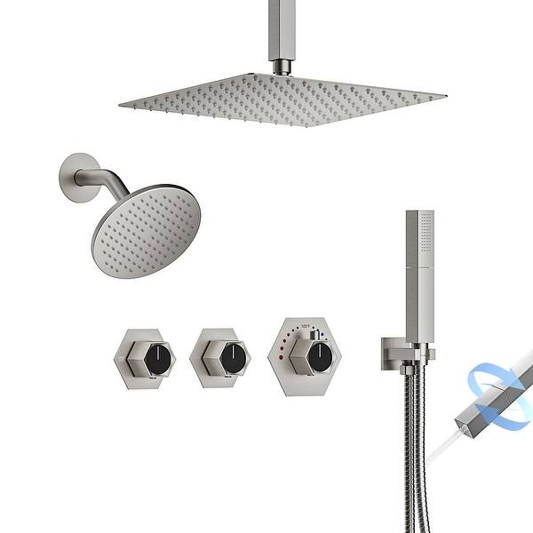 Dual Rainfall Shower System 12" & 6" Heads with Thermostatic Valve and ...