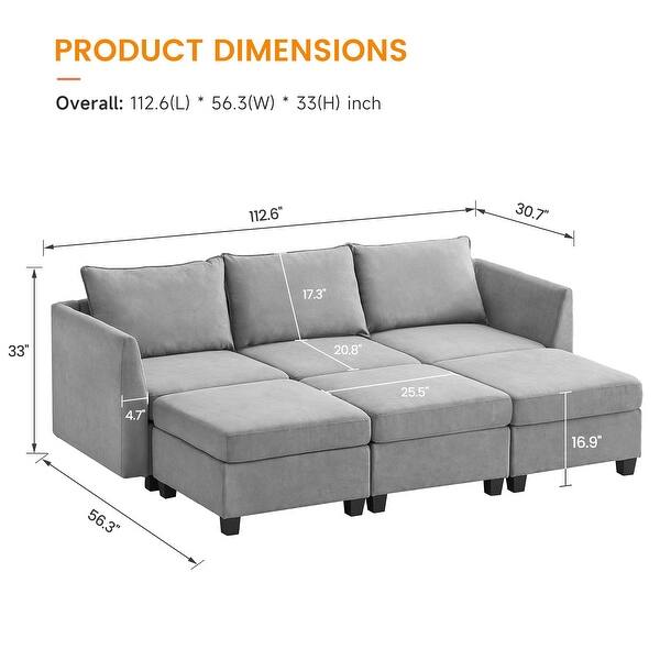 Aiden 6-piece Sectional Sofa Bed Set Reversible Modular Sofa Couch with ...