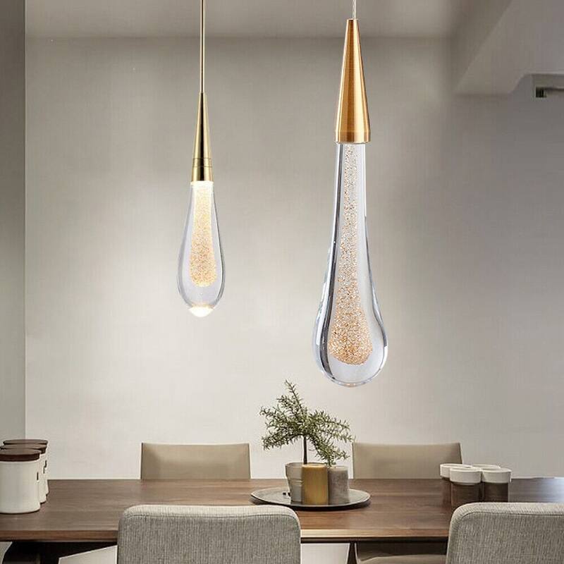 1-Light Modern Gold LED Glass Rain Drop Pendant Light - D2.17xH14.97 ...