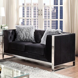 Harl Glam Black Stainless Steel Frame Upholstered Tufted Loveseat by ...