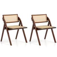 Gymax Set of 2 Dining Chairs Folding Kitchen Chair w/ Rubber Wood Legs ...