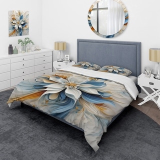 Designart "Abstract Blooming Magnolia White Amber Blue" Blue ...