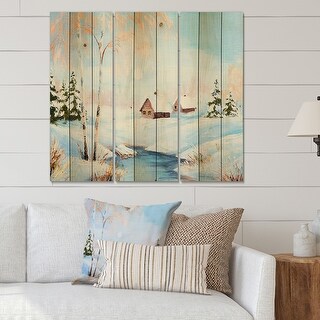 Designart 'Winter Landscape Frozen River In The Forest' Lake House ...