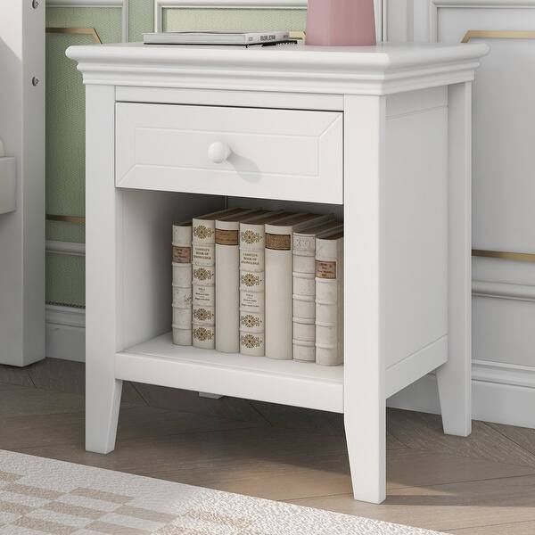 Traditional Concise Style White Solid Wood One-Drawer Nightstand - Bed ...