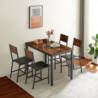 5PCS Dining Set Table with 4 Upholstered Chairs for Kitchen, Brown ...