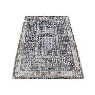Shahbanu Rugs Cloud Gray, Silken, Roman Mosaic Design, Hand Knotted ...