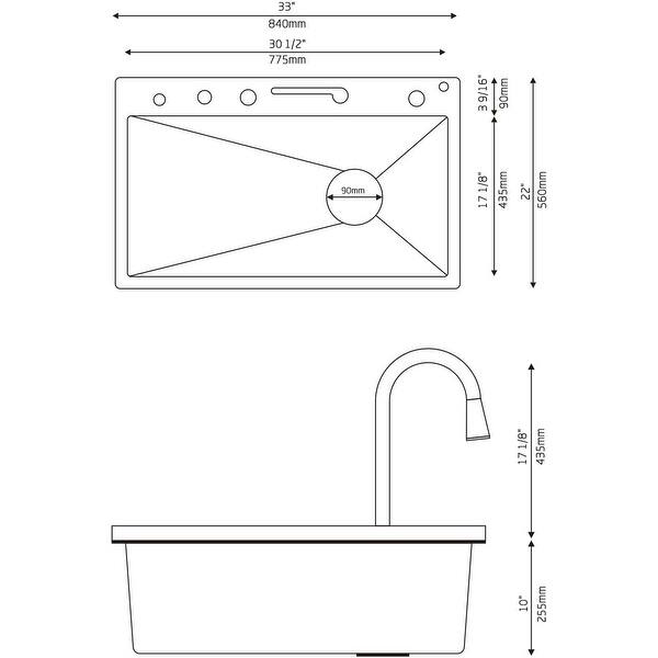 Lefton 304 Stainless Steel Waterfall Kitchen Sink Set with Pull-down ...