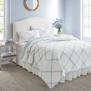 3pc King Patchwork Quilt Set 100% Cotton Extra Soft White Blue - Bed ...