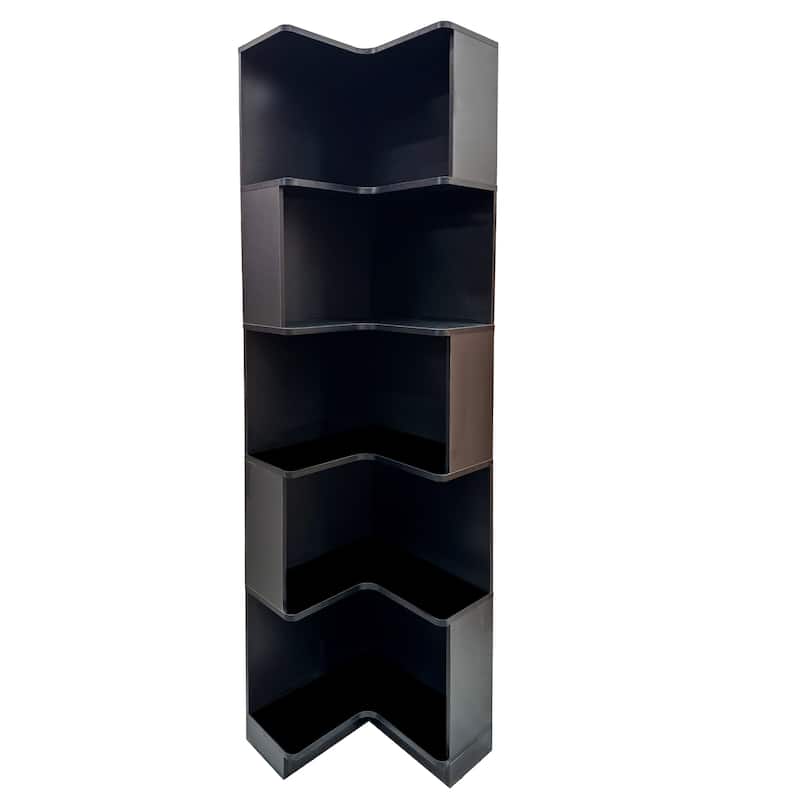 Roomfitters Corner Bookshelf with LED Lights 5 Tier Modern Wooden ...